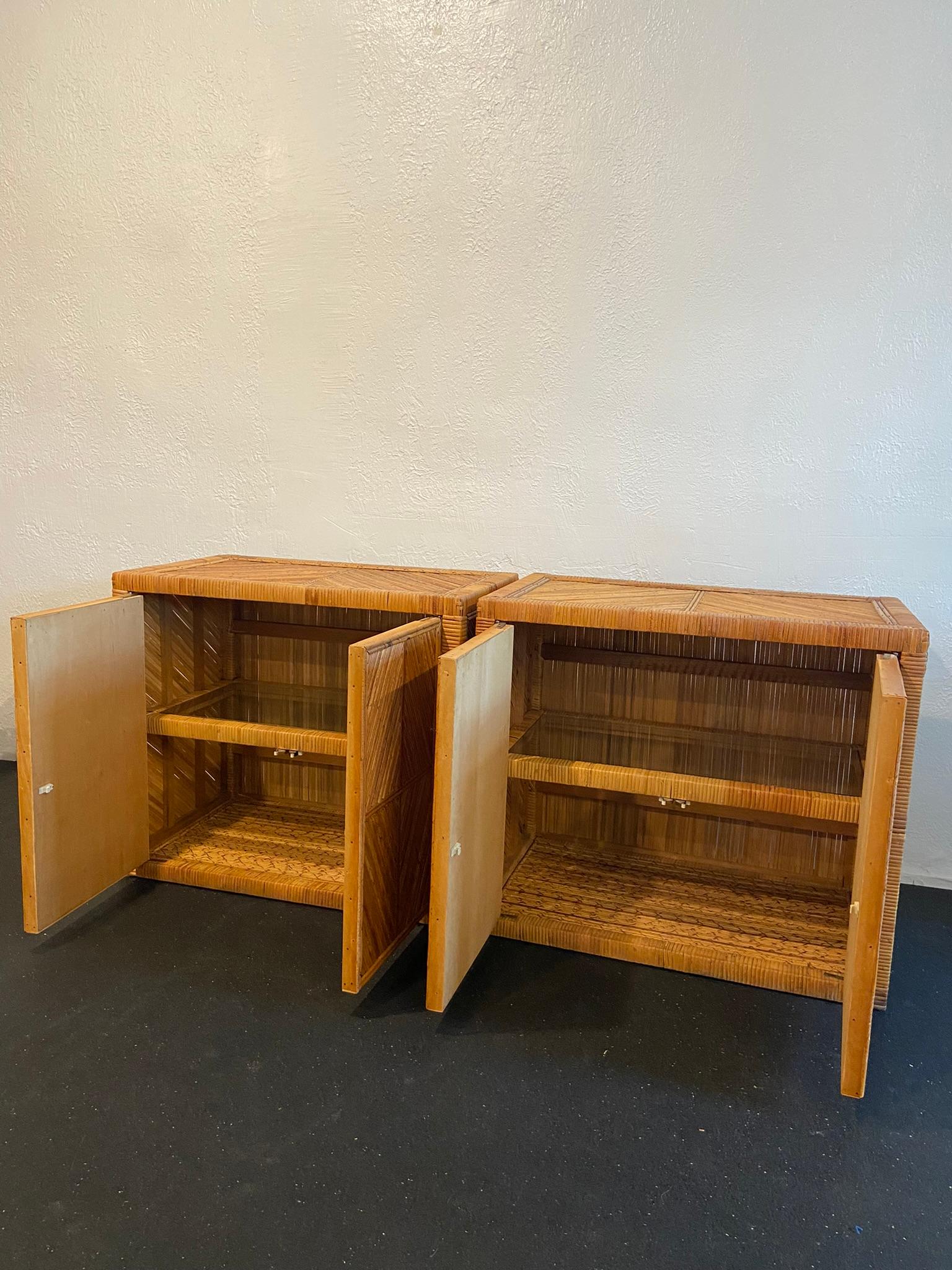 Split Reed and Cane Wrapped Cabinets, a Pair For Sale at 1stDibs