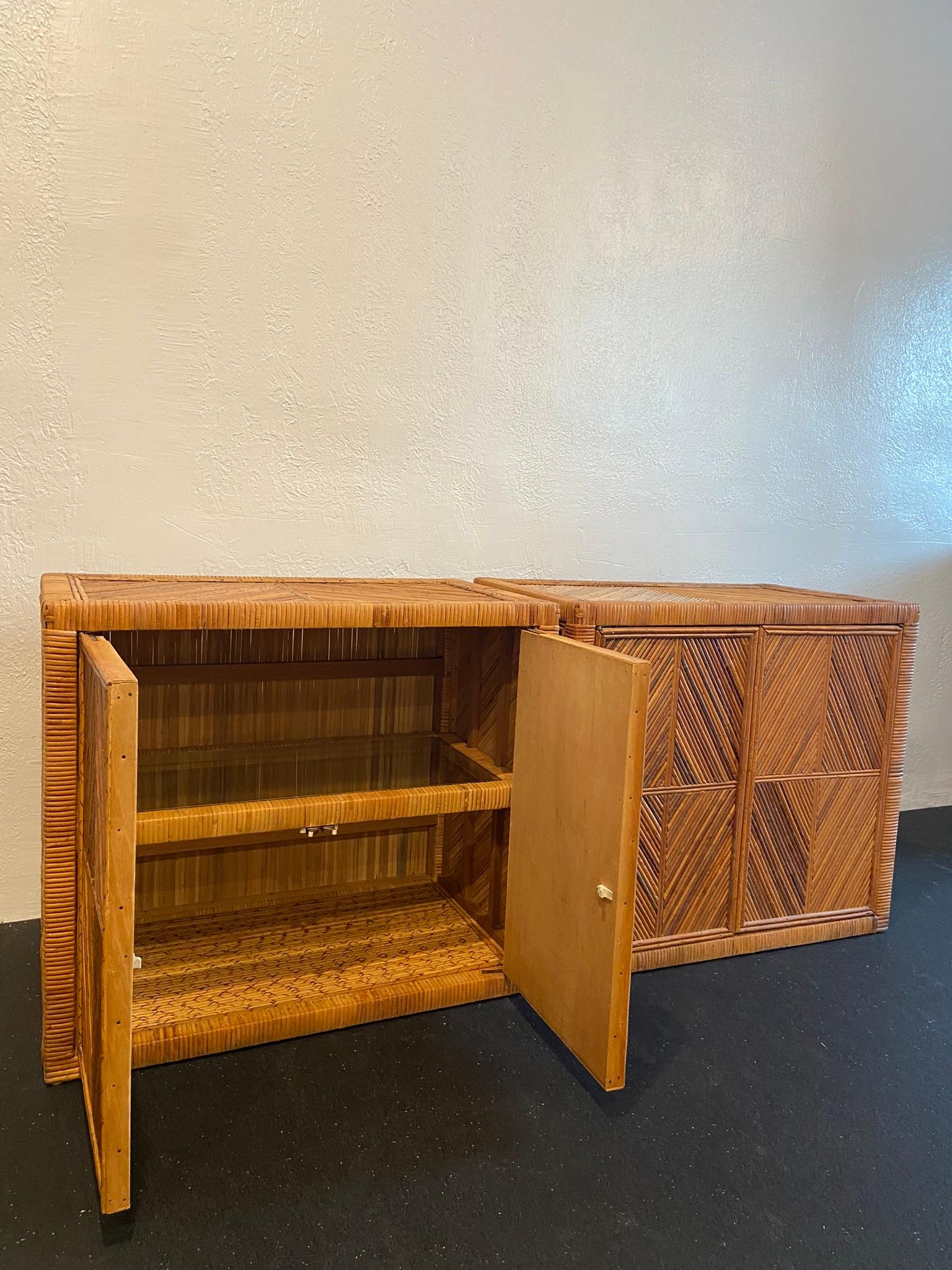 Split Reed and Cane Wrapped Cabinets, a Pair For Sale at 1stDibs