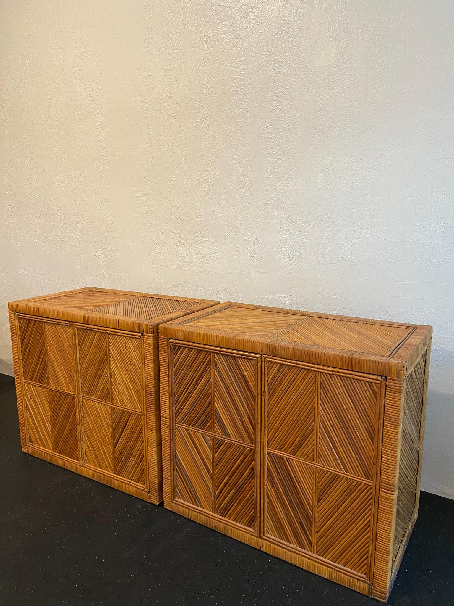 Split Reed and Cane Wrapped Cabinets, a Pair For Sale at 1stDibs
