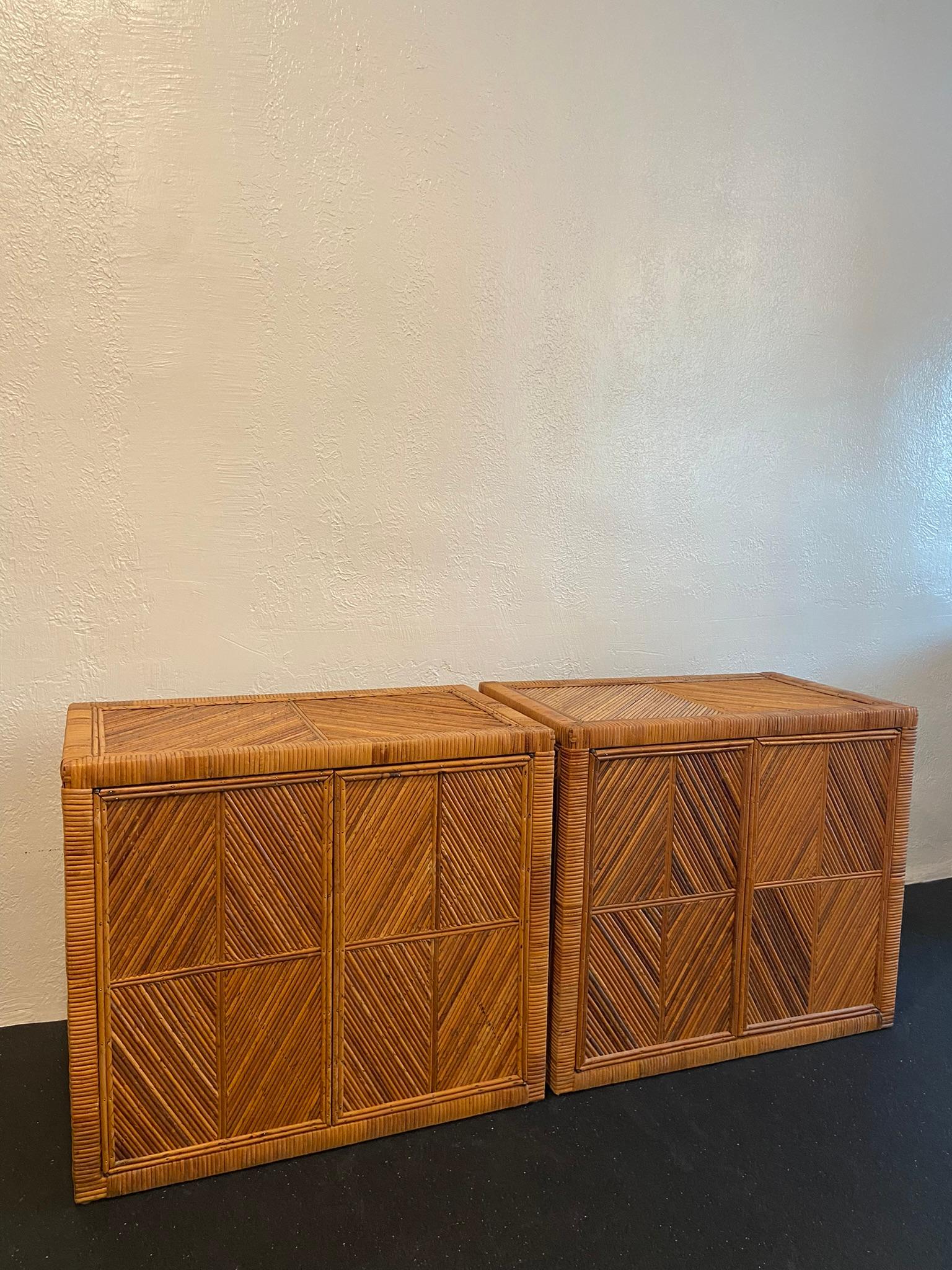 Split Reed and Cane Wrapped Cabinets, a Pair For Sale at 1stDibs