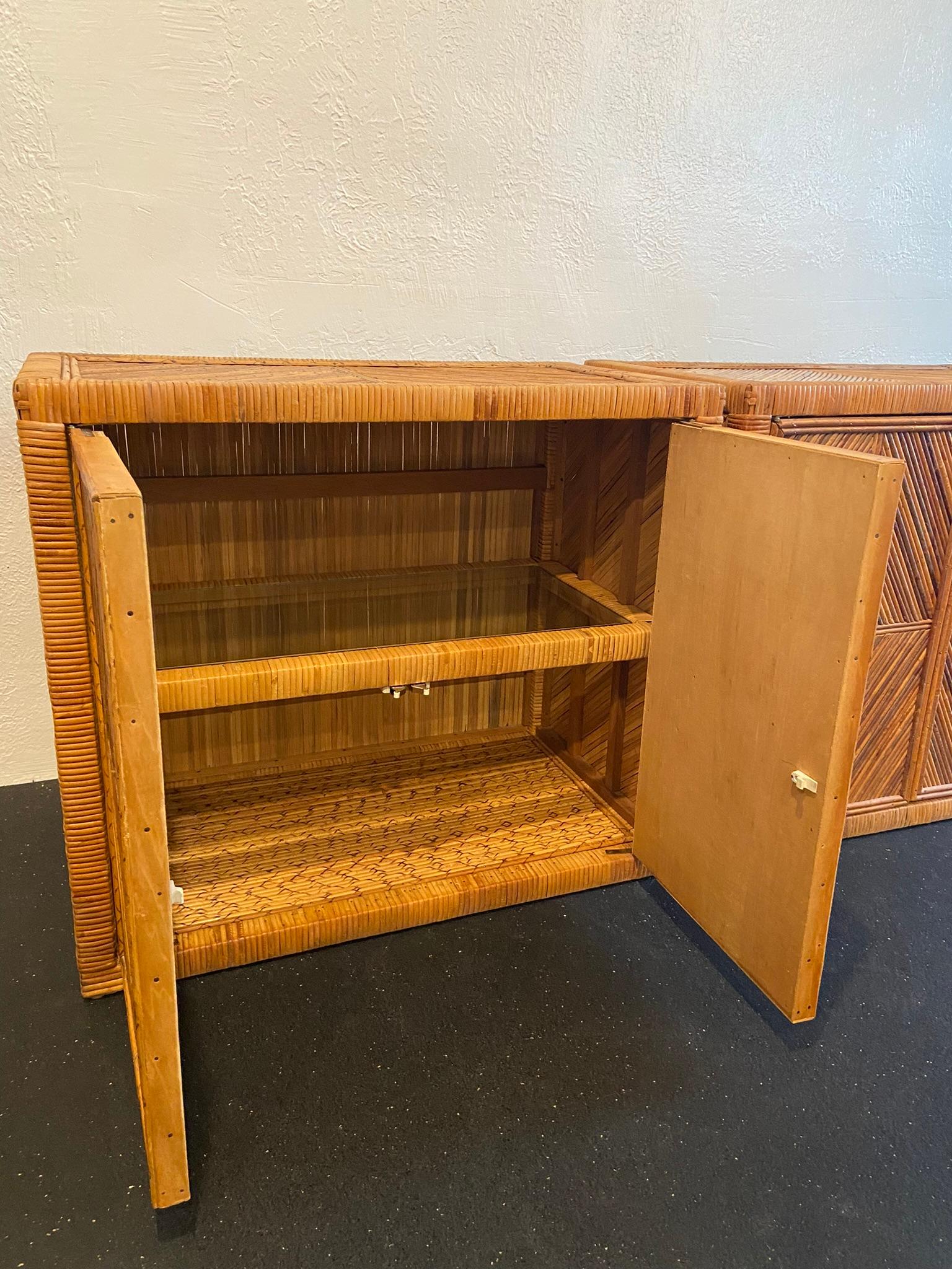 Split Reed and Cane Wrapped Cabinets, a Pair For Sale at 1stDibs