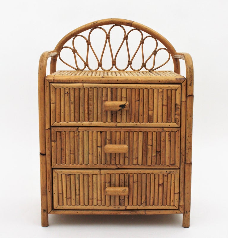 Split Reed Bamboo Rattan End Table or Nightstand, 1970s For Sale at 1stDibs
