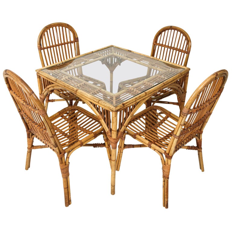 Split Reed Card Table with Four Chairs at 1stDibs | modern card table ...
