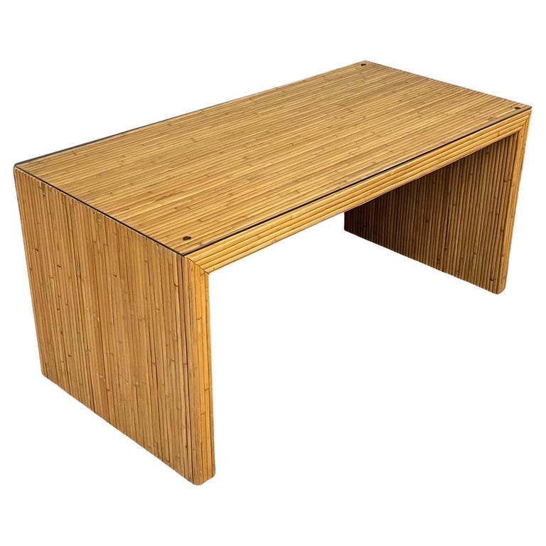 Split Reed Glass Top Rectangular Desk Style of Gabriella Crespi Mid ...