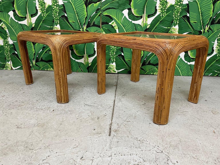 Split Reed Rattan End/Side Tables, a Pair at 1stDibs