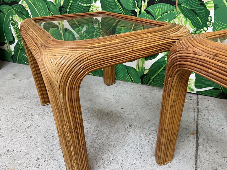 Split Reed Rattan End/Side Tables, a Pair For Sale at 1stDibs