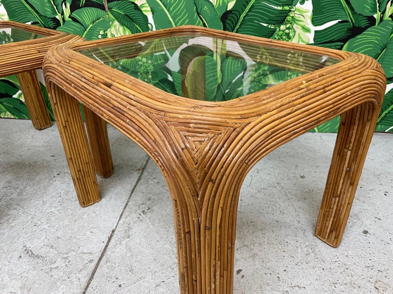Split Reed Rattan End/Side Tables, a Pair at 1stDibs