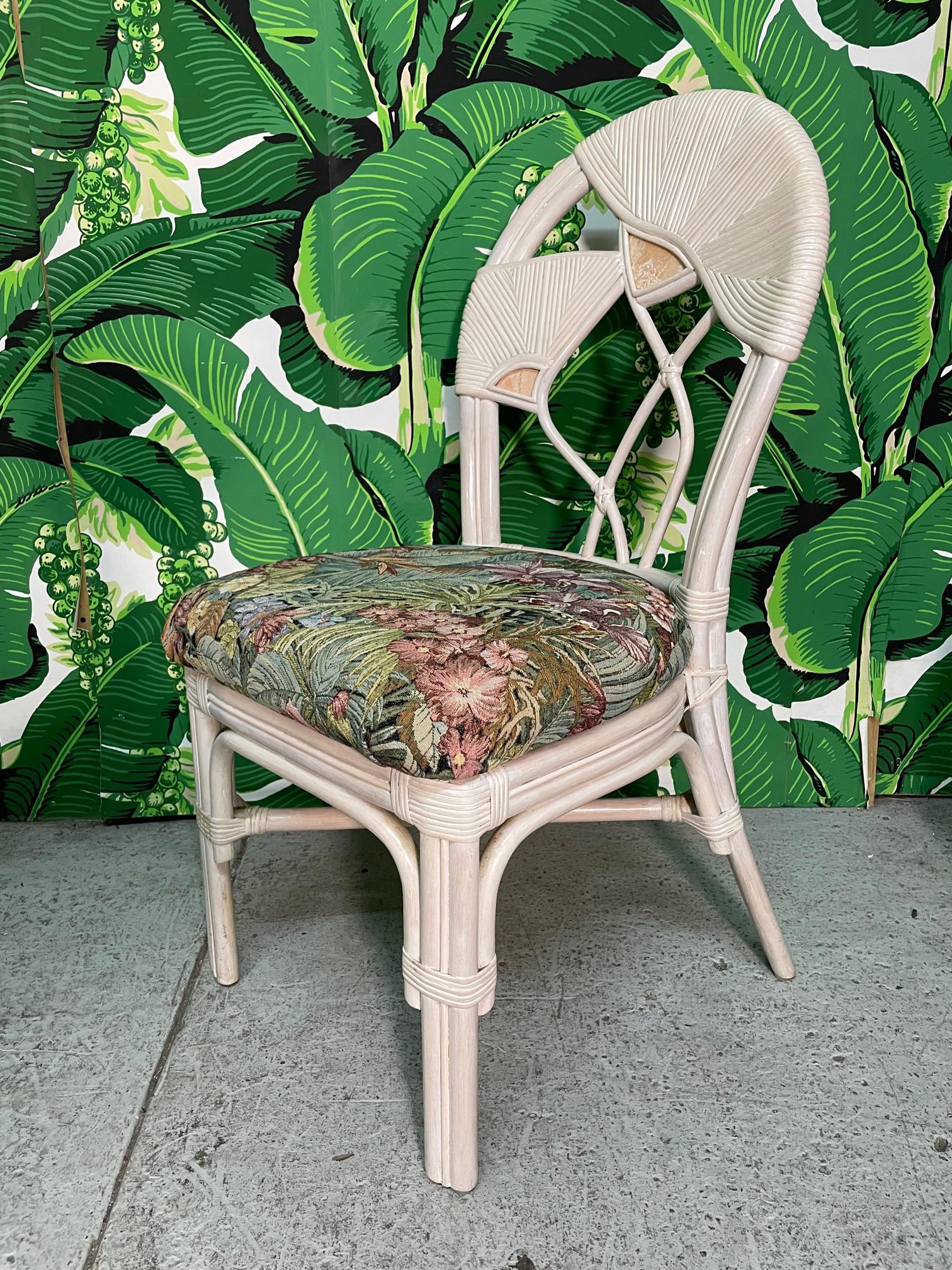 Split Reed Rattan Floral Design Dining Chairs For Sale at 1stDibs
