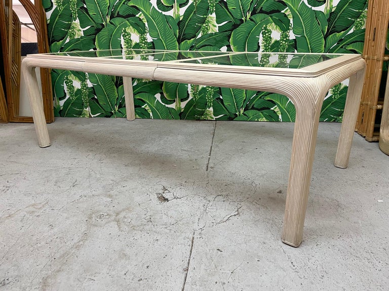 Split Reed Rattan Glass Top Dining Table For Sale at 1stDibs