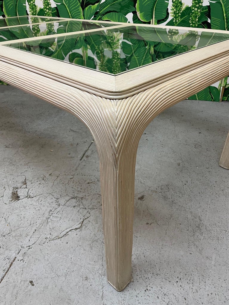 Split Reed Rattan Glass Top Dining Table For Sale at 1stDibs
