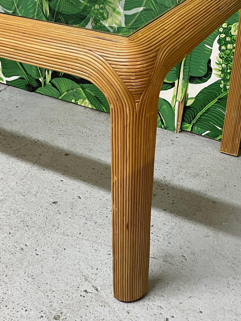 Split Reed Rattan Glass Top Dining Table For Sale at 1stDibs