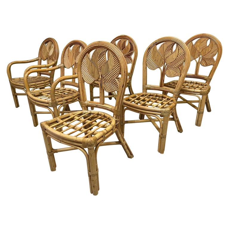Split Reed Rattan Palm Tree Back Dining Chairs, Set of 6 at 1stDibs