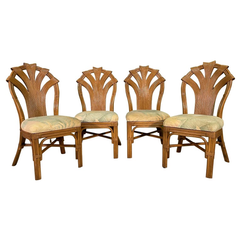Split Reed Rattan Sculptural Dining Chairs, Set of 4 For Sale at 1stDibs