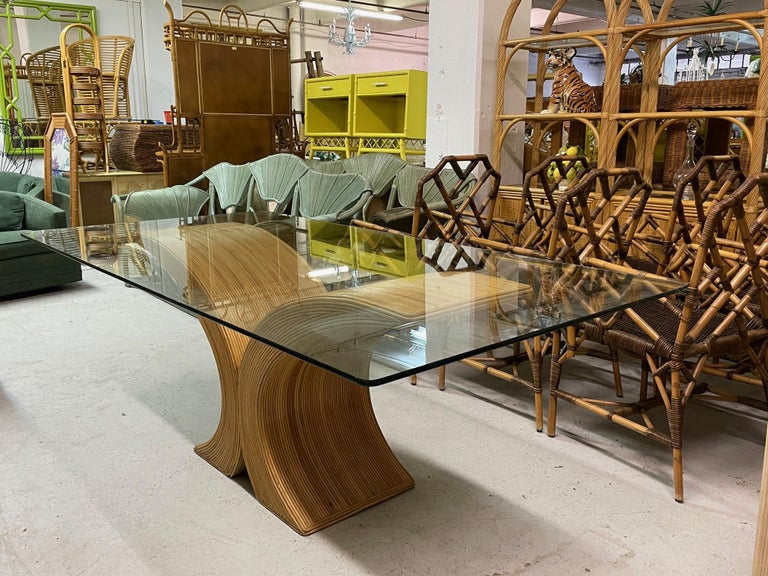 Split Reed Rattan Sculptural X-Form Dining Table For Sale at 1stDibs