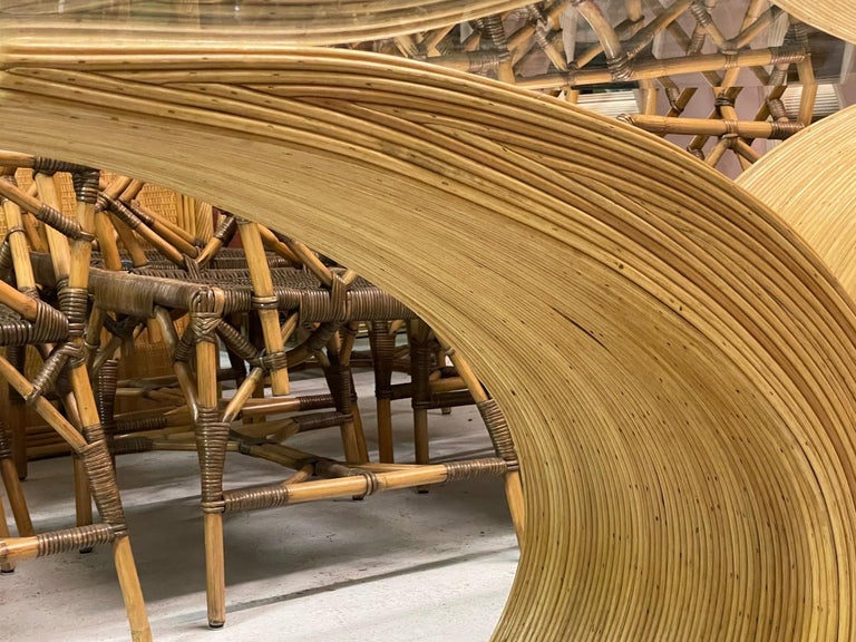 Split Reed Rattan Sculptural X-Form Dining Table For Sale at 1stDibs