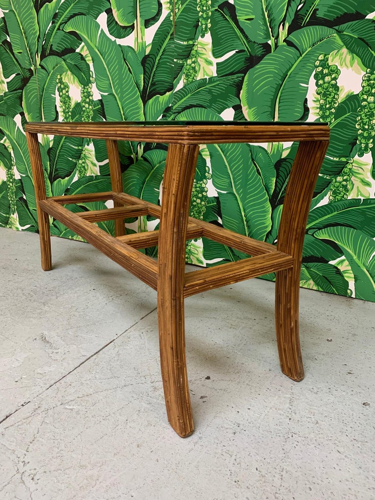 Split Reed Rattan Splayed Leg Console Table For Sale at 1stDibs