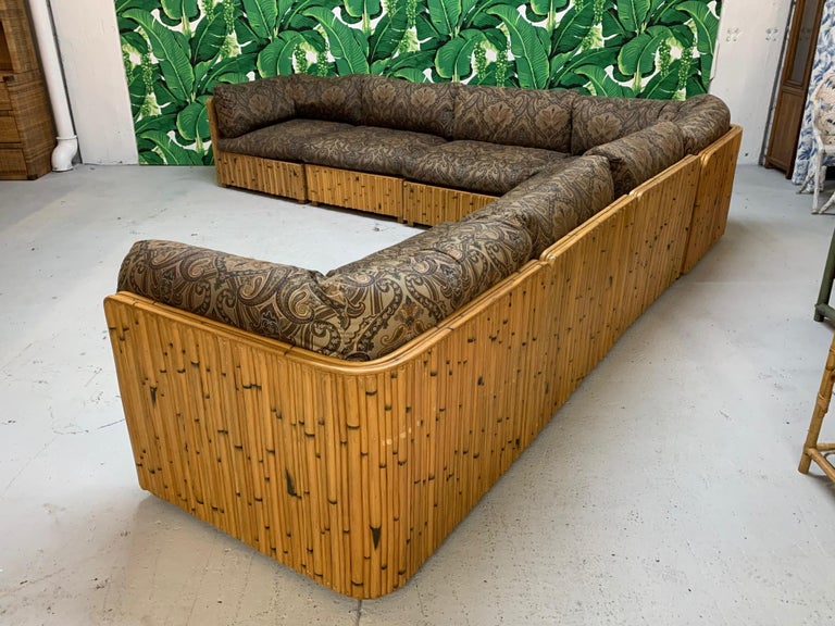Split Reed Rattan Wrapped Sectional Sofa at 1stDibs