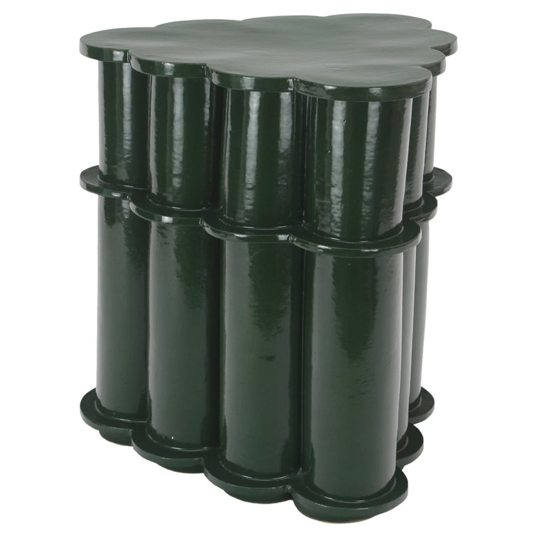 Split Ruffle Ceramic Side Table and Stool in Chrome Green by Bzippy For ...