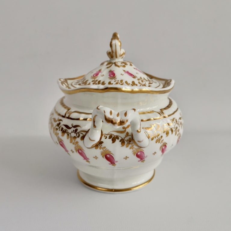 Spode Felspar Porcelain Sucrier, White, Gilt and Pink Harebells, circa ...