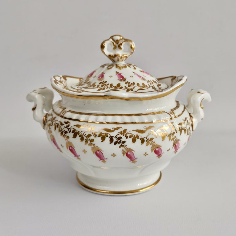 Spode Felspar Porcelain Sucrier, White, Gilt and Pink Harebells, circa ...