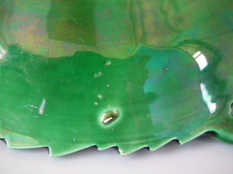 Spode Green Majolica Two-Handled Leaf Platter at 1stDibs