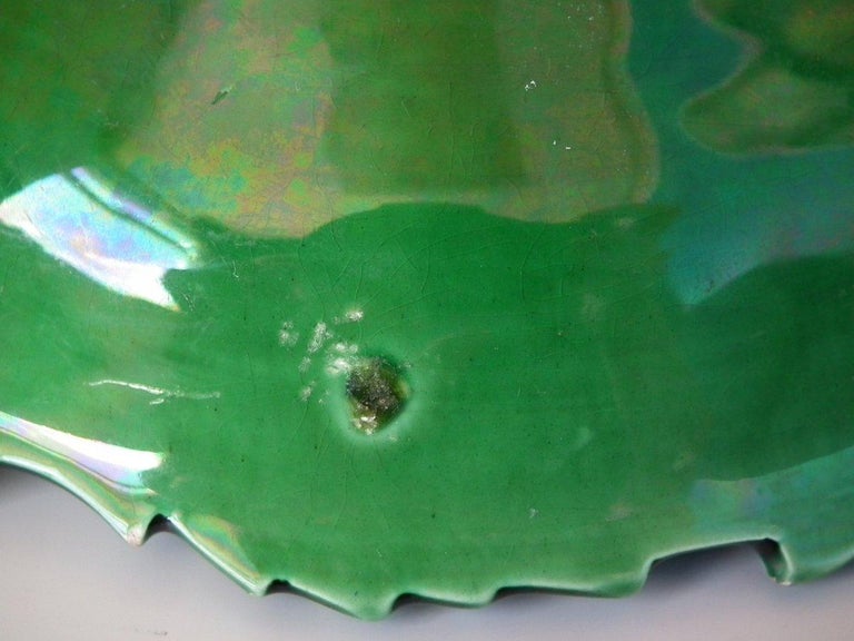 Spode Green Majolica Two-Handled Leaf Platter at 1stDibs