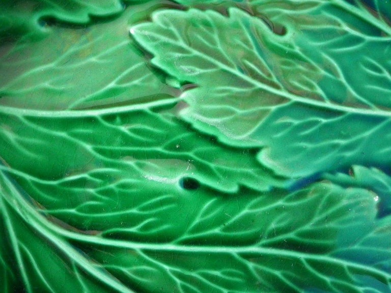 Spode Green Majolica Two-Handled Leaf Platter at 1stDibs