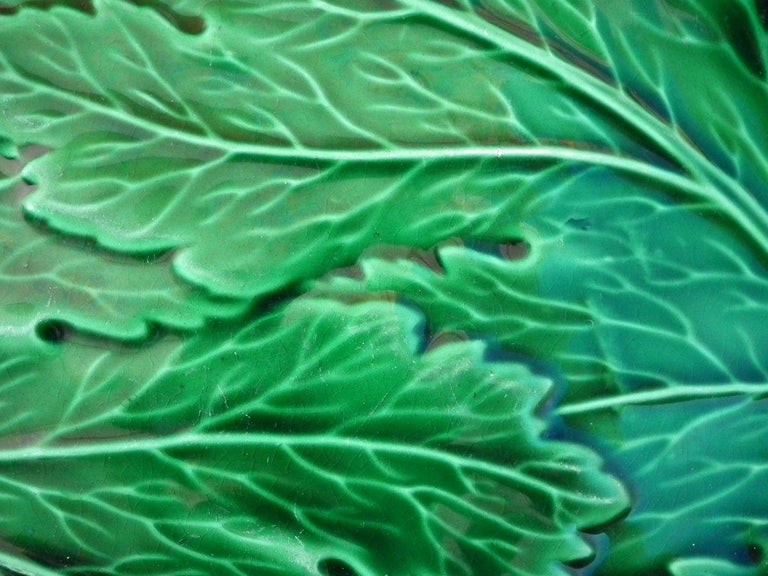 Spode Green Majolica Two-Handled Leaf Platter at 1stDibs