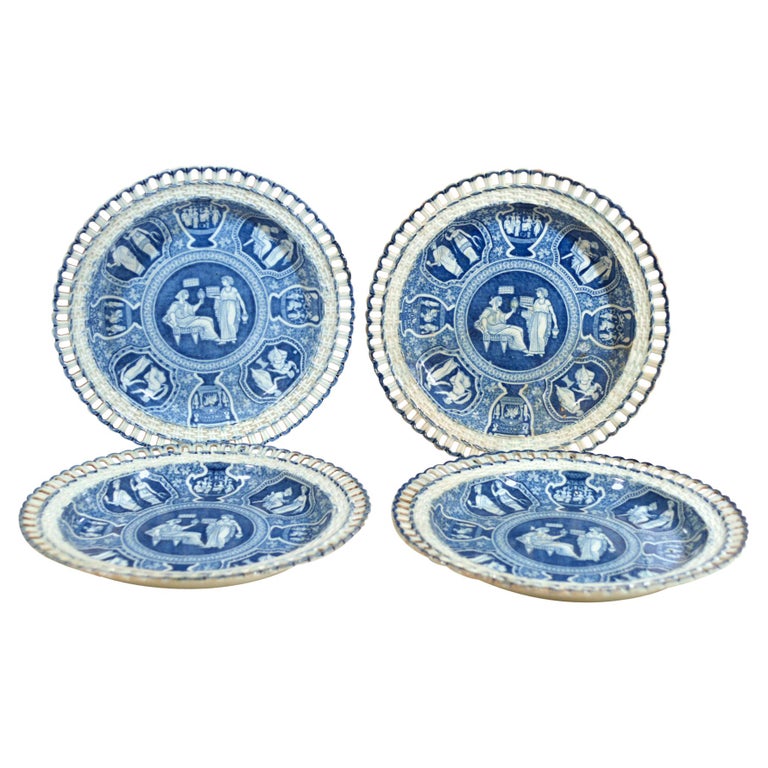 Spode Neo-classical Greek Pattern Blue Openwork Dessert Plates For Sale ...