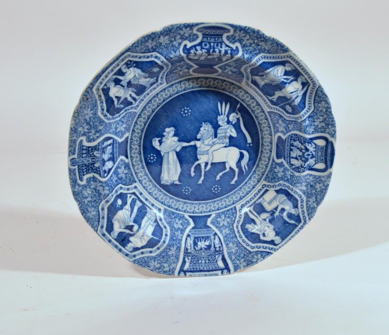 Spode Neo-Classical Greek Pattern Blue Soup Plates, Phliasian Horsemen ...