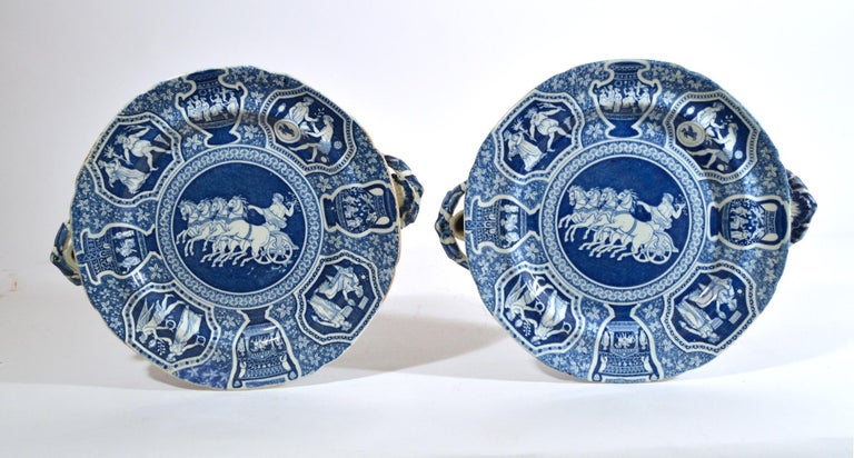 Spode Pearleware Greek Pattern Blue Printed Hot Water Dishes-Zeus in ...