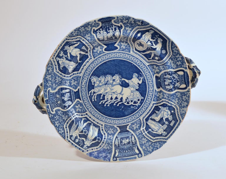 Spode Pearleware Greek Pattern Blue Printed Hot Water Dishes-Zeus in ...