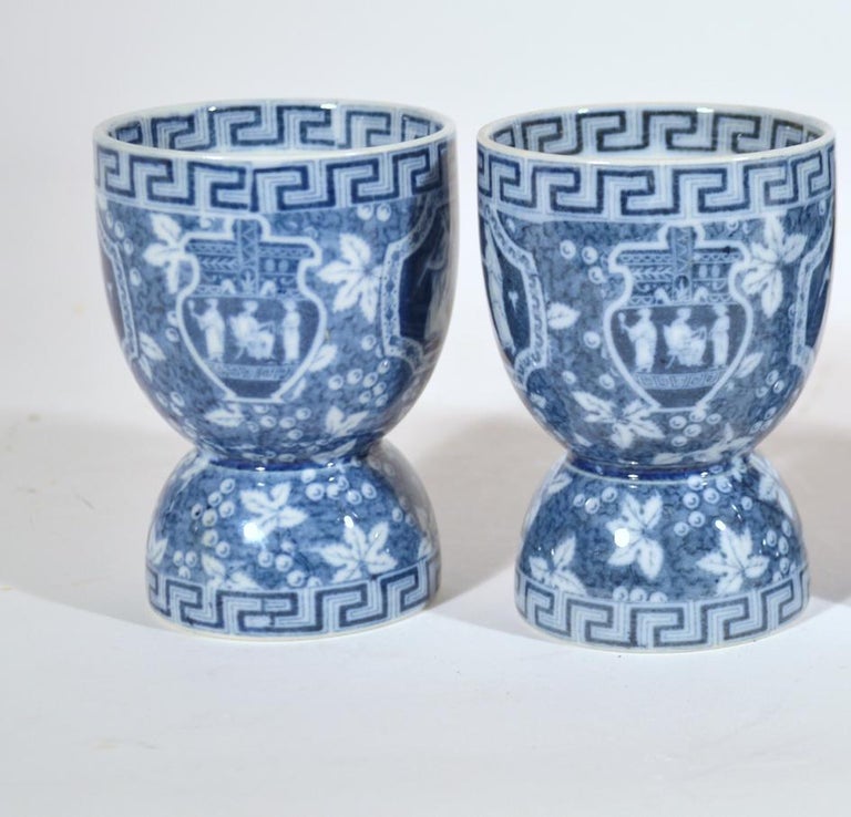 Spode Pottery Blue Greek Pattern Double Egg Cups For Sale at 1stDibs