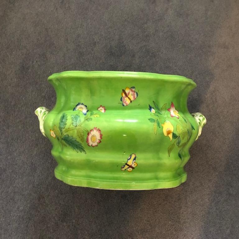 Spode Pottery Footbath with a Bright Green Ground with Sprays at 1stDibs