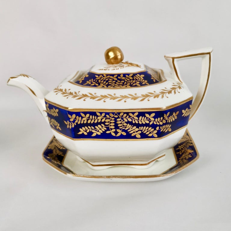 Spode Tea Service, Felspar Porcelain White and Cobalt Blue, Regency ...