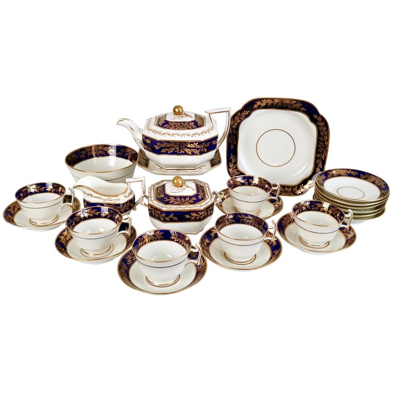 Spode Tea Service, Felspar Porcelain White and Cobalt Blue, Regency ...