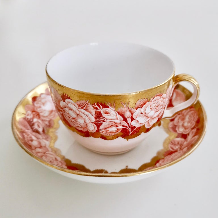 Spode Teacup Trio, Red Pluck and Dust Rose Border, Georgian, circa 1806 ...