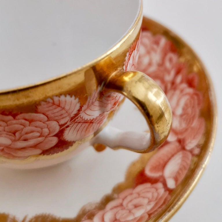 Spode Teacup Trio, Red Pluck and Dust Rose Border, Georgian, circa 1806 ...