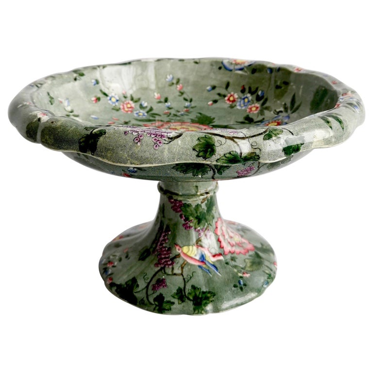 Spode's New Fayence Tazza, Green Chinoiserie Flowers and Birds, Regency ...