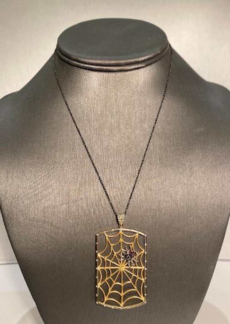 Spooktacular Large 18 Karat Gold Diamond Spider Web Pendant Necklace on ...