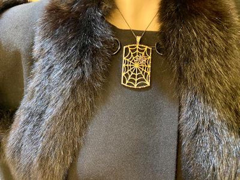 Spooktacular Large 18 Karat Gold Diamond Spider Web Pendant Necklace on ...