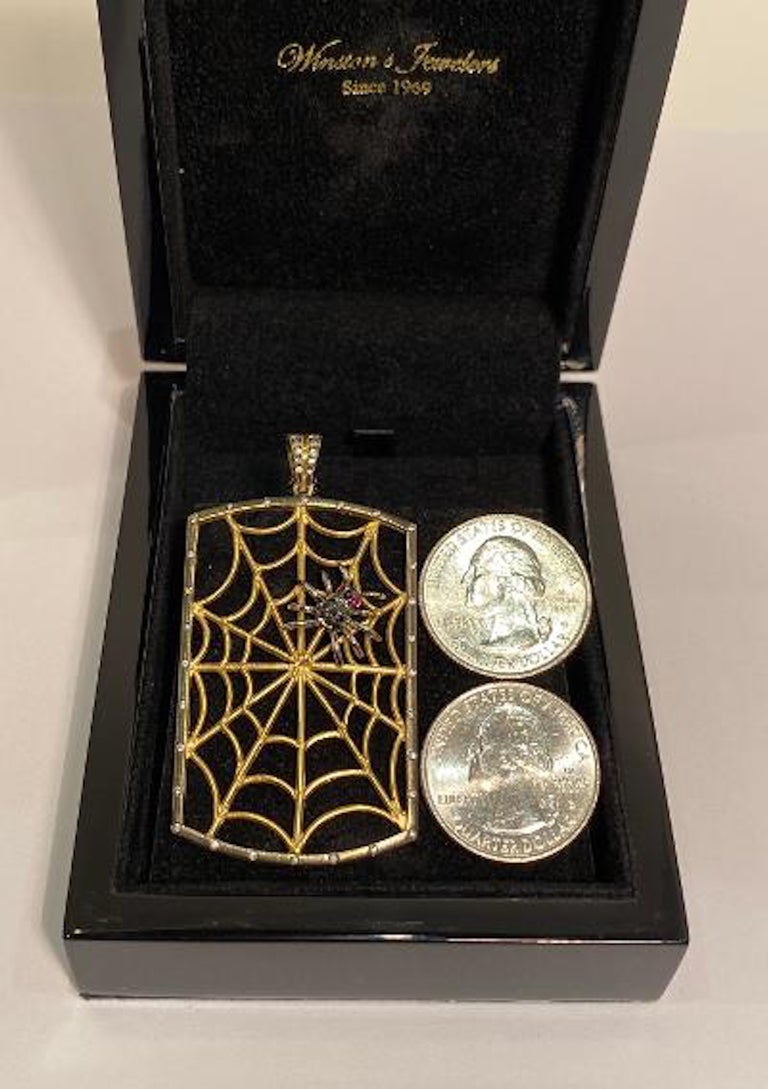 Spooktacular Large 18 Karat Gold Diamond Spider Web Pendant Necklace on ...