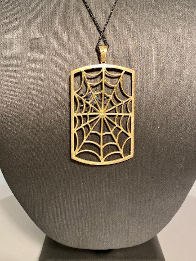 Spooktacular Large 18 Karat Gold Diamond Spider Web Pendant Necklace on ...