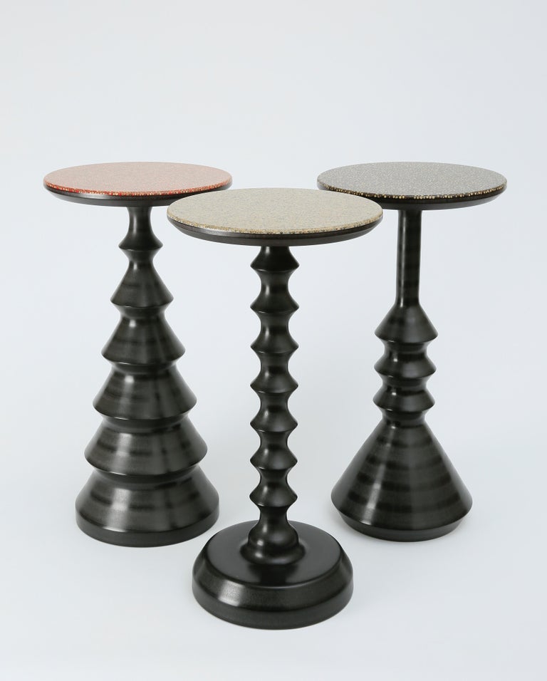 'Spool' End Table in Black Valchromat and Black Piper Surface by ...