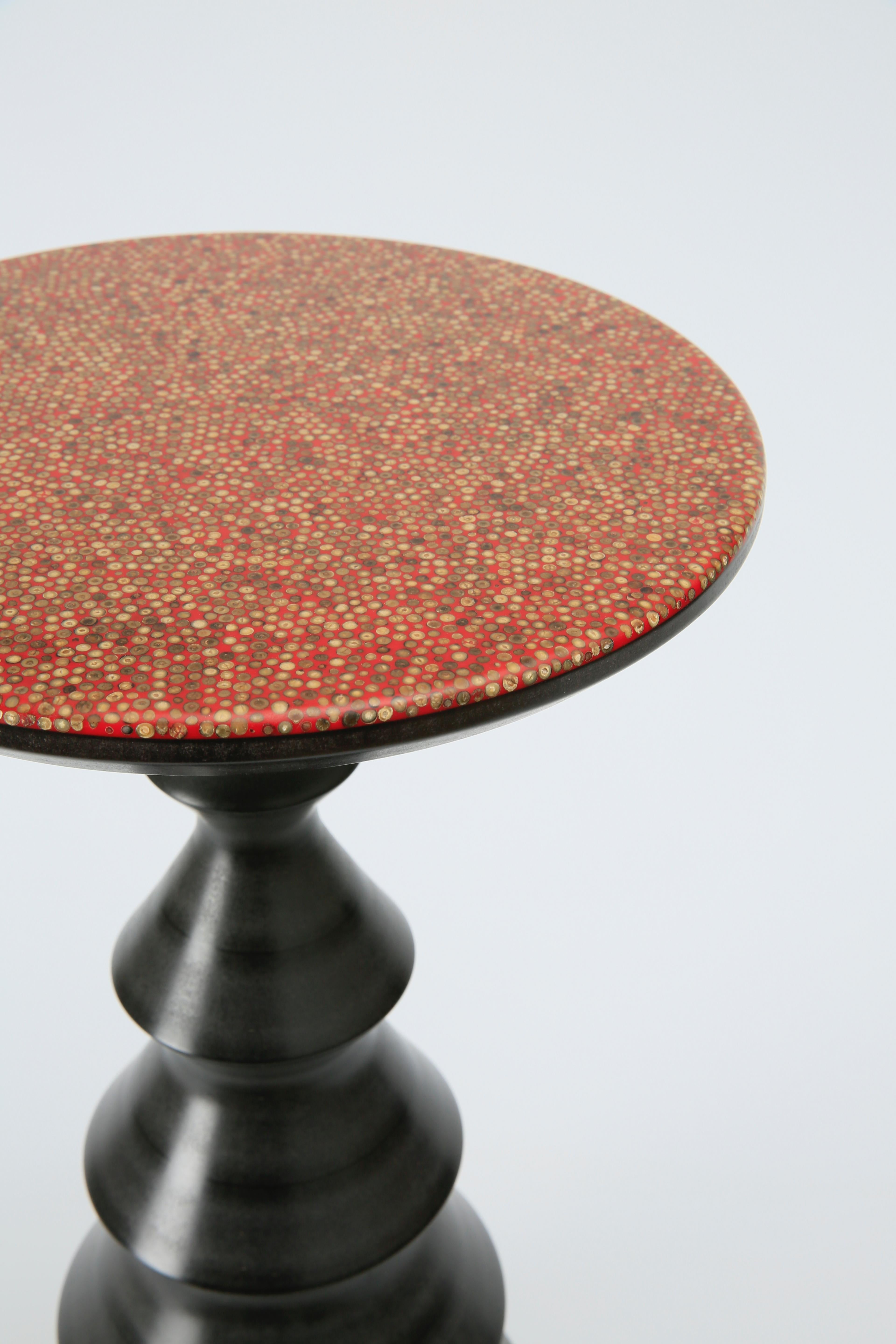 'Spool' End Table in Black Valchromat and Red Piper Surface by Laurent ...