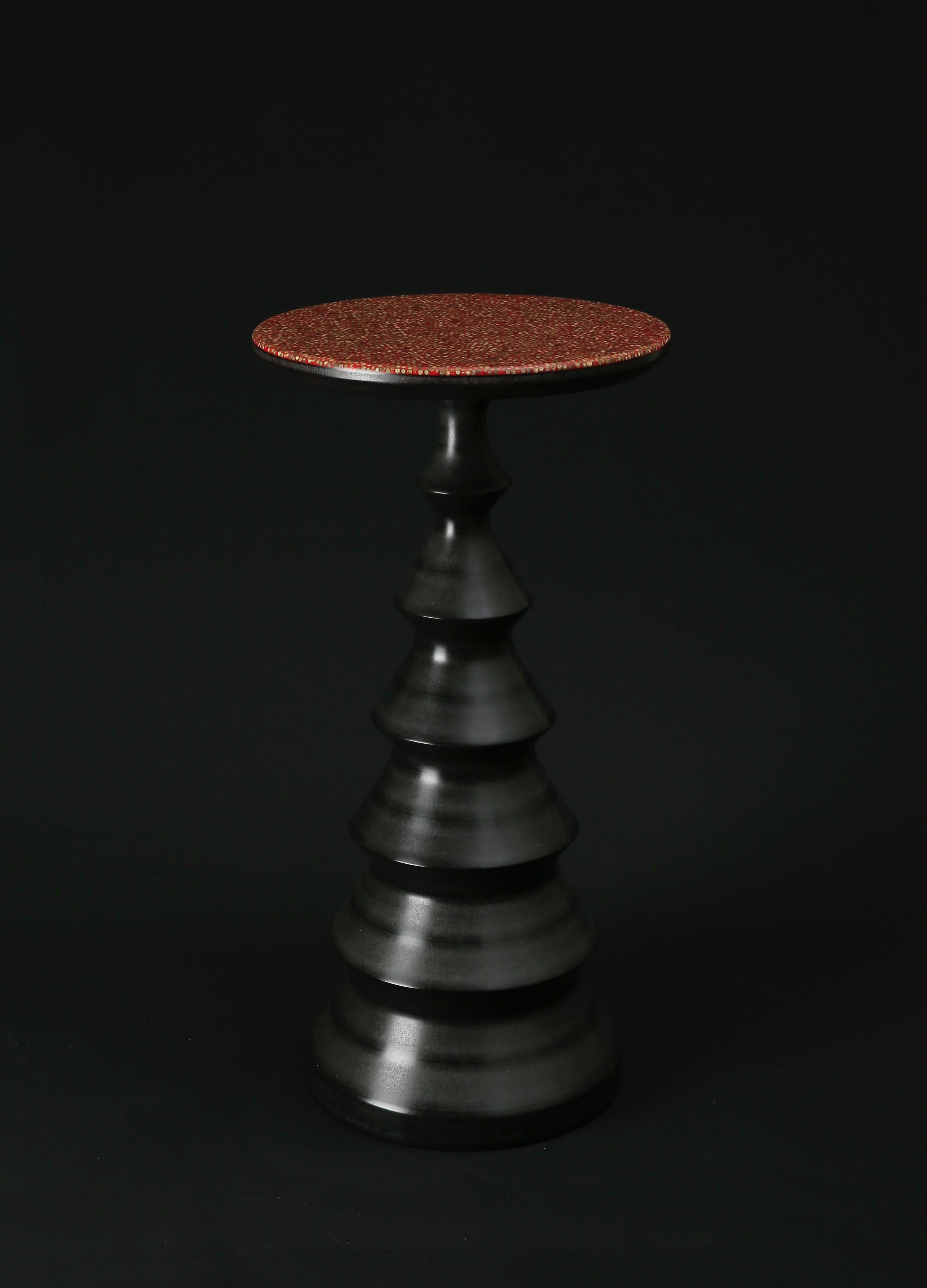 'Spool' End Table in Black Valchromat and Red Piper Surface by Laurent ...