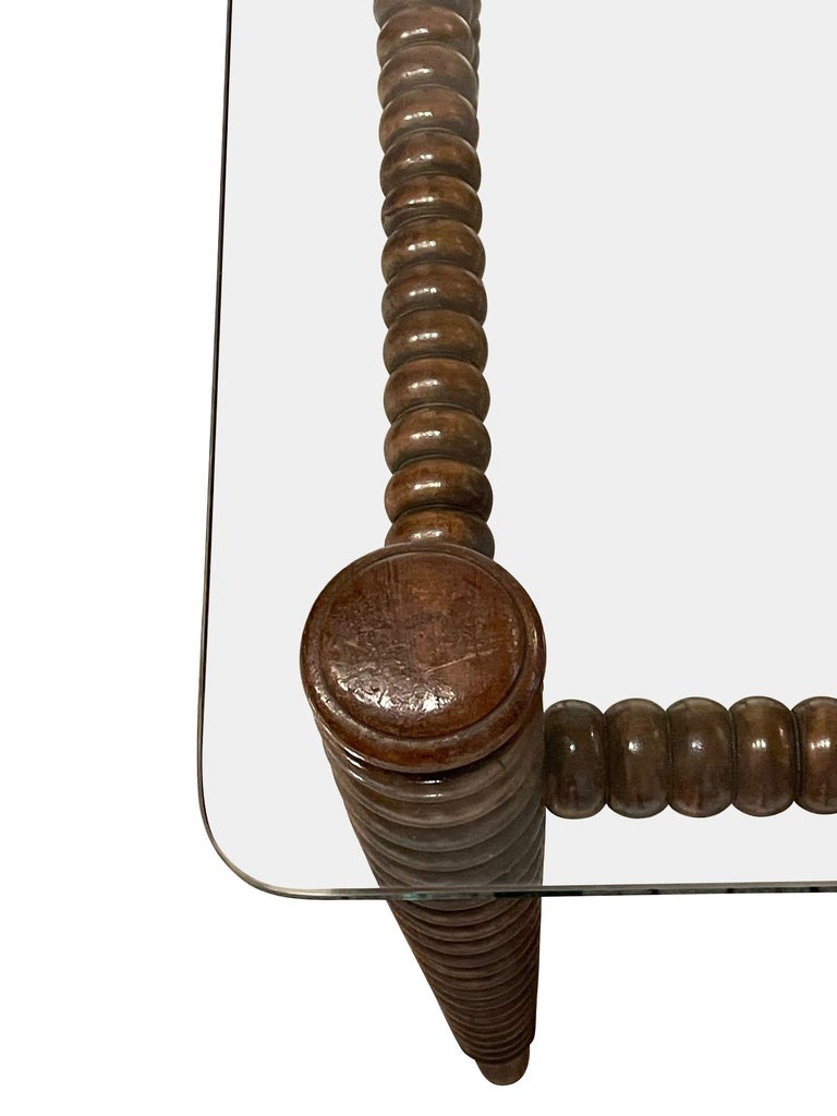 Spool Leg Glass Top Square Side Table, Italy, 1920s For Sale at 1stDibs