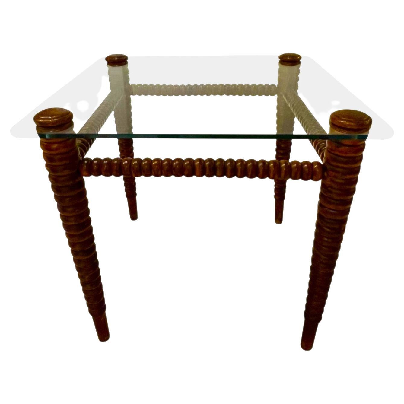 Vintage Square Oak Wood Side Table with Curved Legs For Sale at 1stDibs