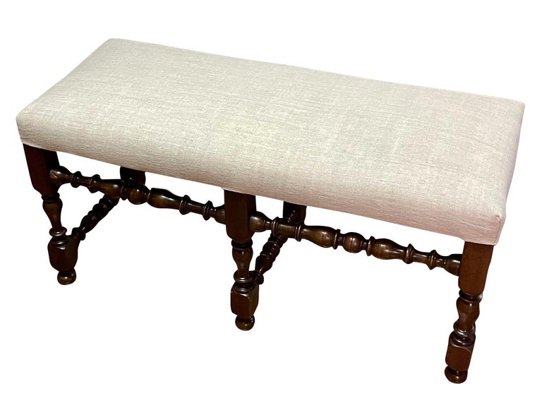 Spool Leg Upholstered Bench, Italy, 19th Century For Sale at 1stDibs