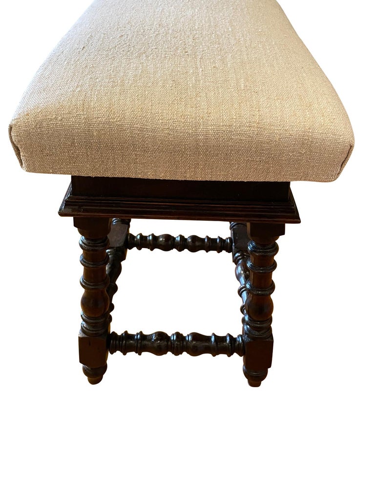 Spool Leg Upholstered Walnut Bench, Italy, 18th Century at 1stDibs